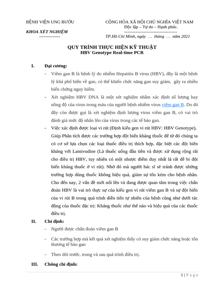 3.Mẫu xin duyệt kỹ thuật HBV Genotype Real-time PCR kt4 | PDF