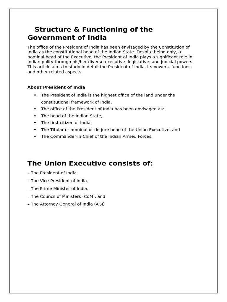 Powers and Functions of India's President | PDF | Government Of India ...