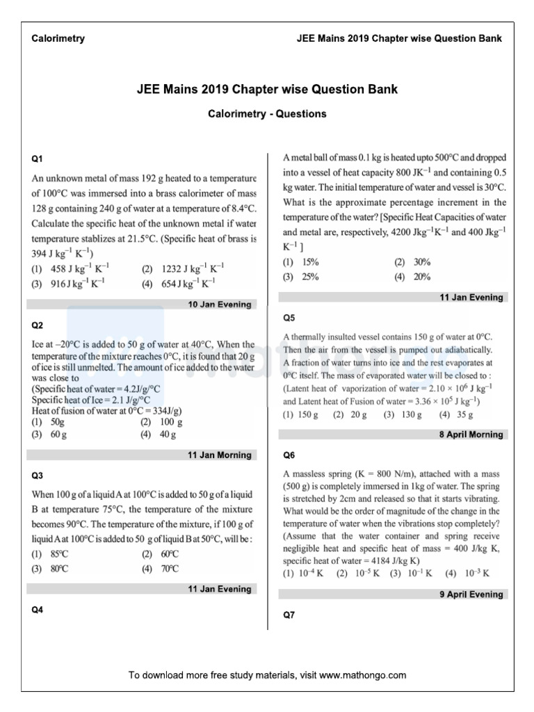 PYQ Calorimetry | PDF