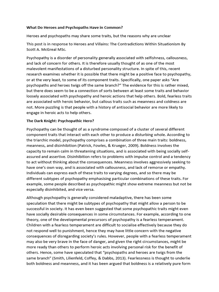Heroes and Psychopaths: Shared Traits | PDF | Psychopathy | Antisocial ...