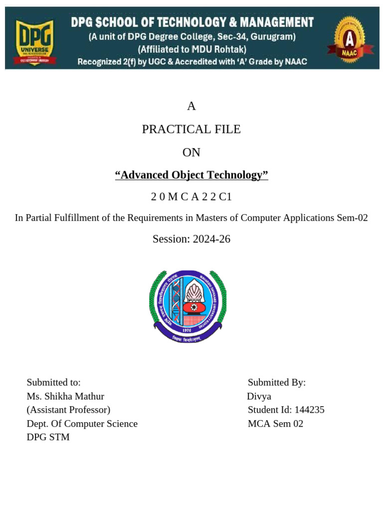 A Practical File ON: "Advanced Object Technology" | PDF