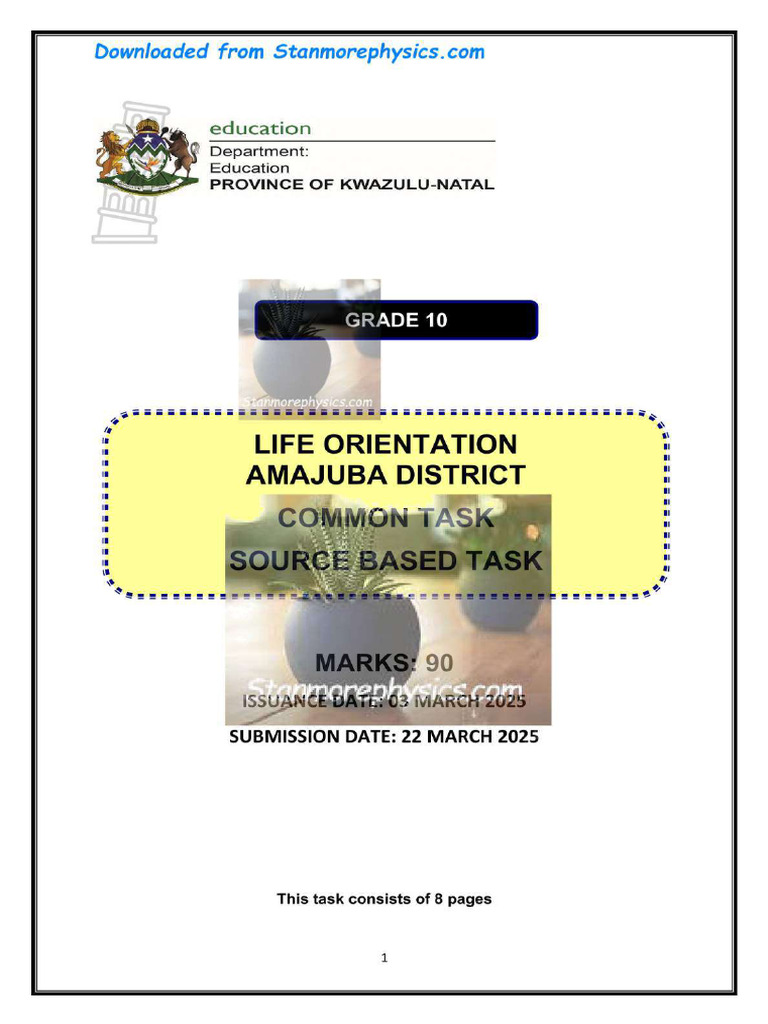 KZN AMAJUBA Life Orientation Grade 10 TASK 1 2025 Only | PDF