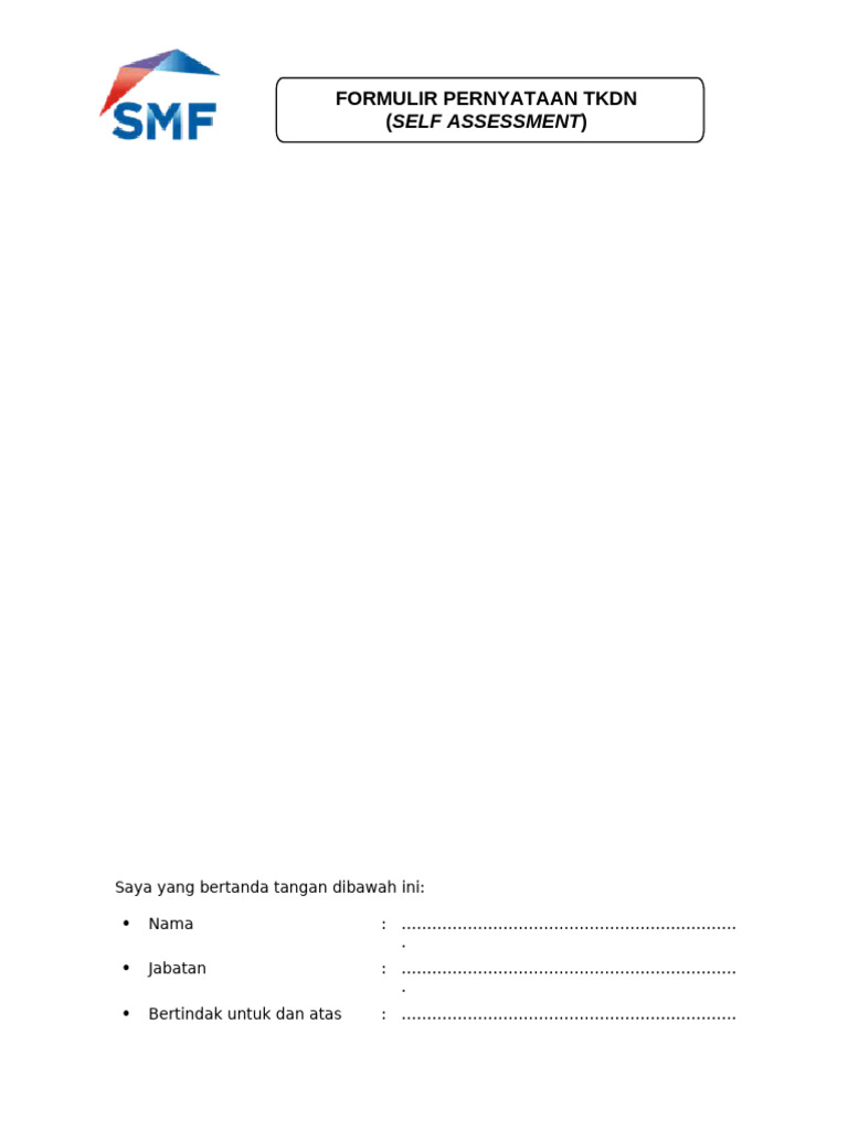 Formulir Pernyataan TKDN (Self Assesment) | PDF