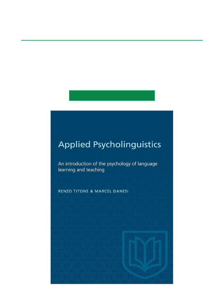 Applied Psycholinguistics An Introduction of The Psychology of Language ...