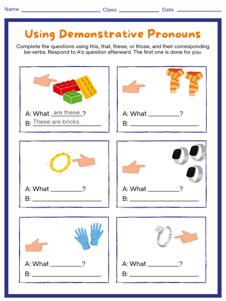 Using Demonstrative Pronouns Worksheet in Colorful Illustrative Style | PDF
