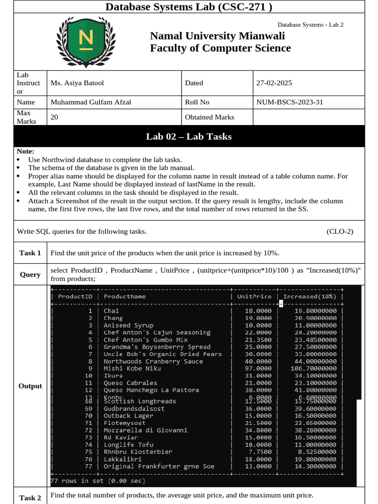 Gulfam Afzal (NUM-BSCS-2023-31) | PDF