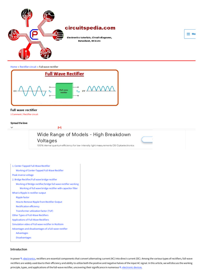 Full Wave Rectifier - Working, Types of Full Wave Rectifier | PDF | Rectifier | Direct Current