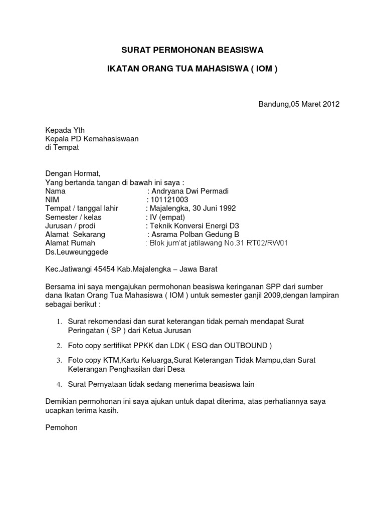 Surat Permohonan Beasiswa | PDF