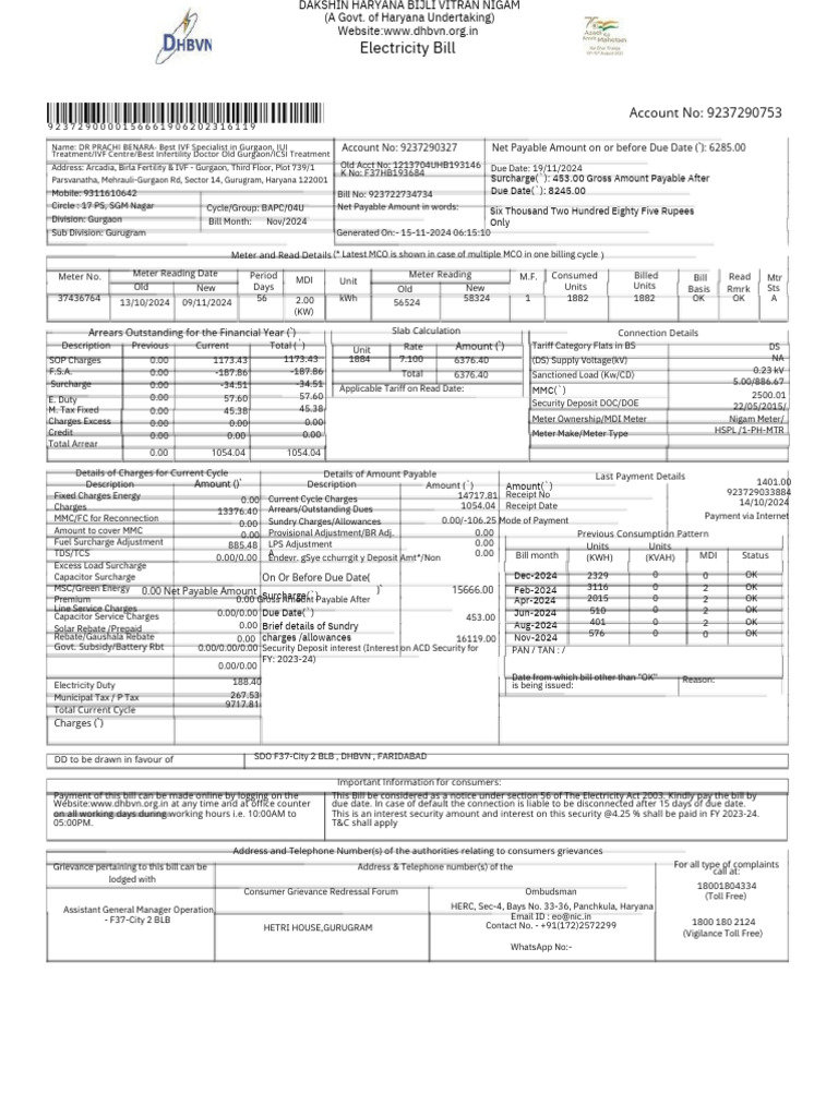 Haryana Electricity Bill Breakdown | PDF | Electric Power | Electricity