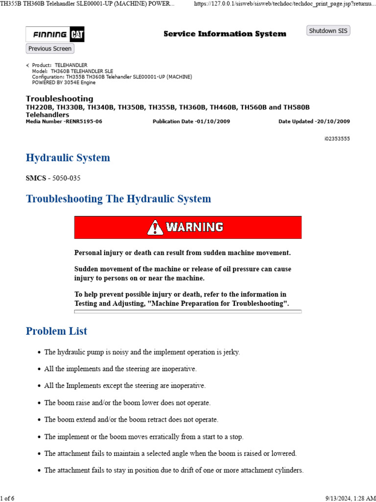 TH355B TH360B Telehandler SLE00001-UP (MACHINE) POWERED BY 3054E Engine ...