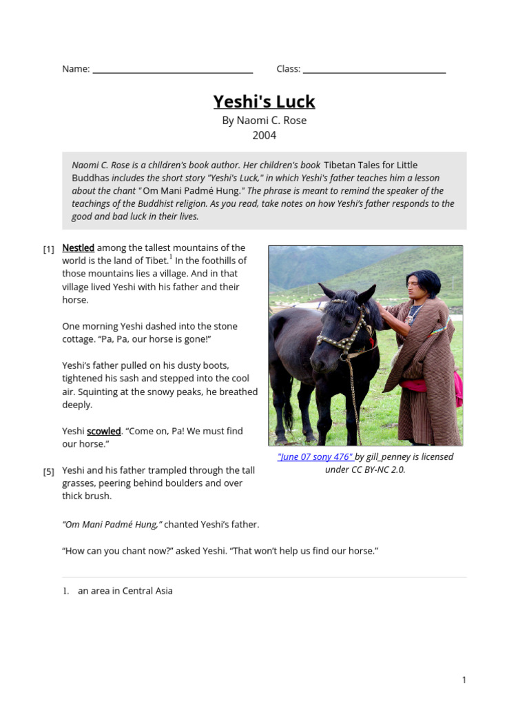 Yeshi's Luck Fiction Text | PDF