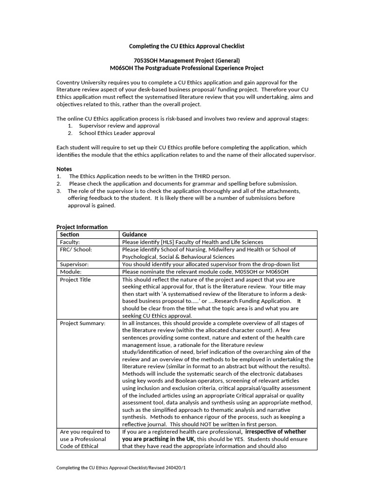 Completing The CU Ethics Approval Checklist 240420 | PDF | Methodology ...