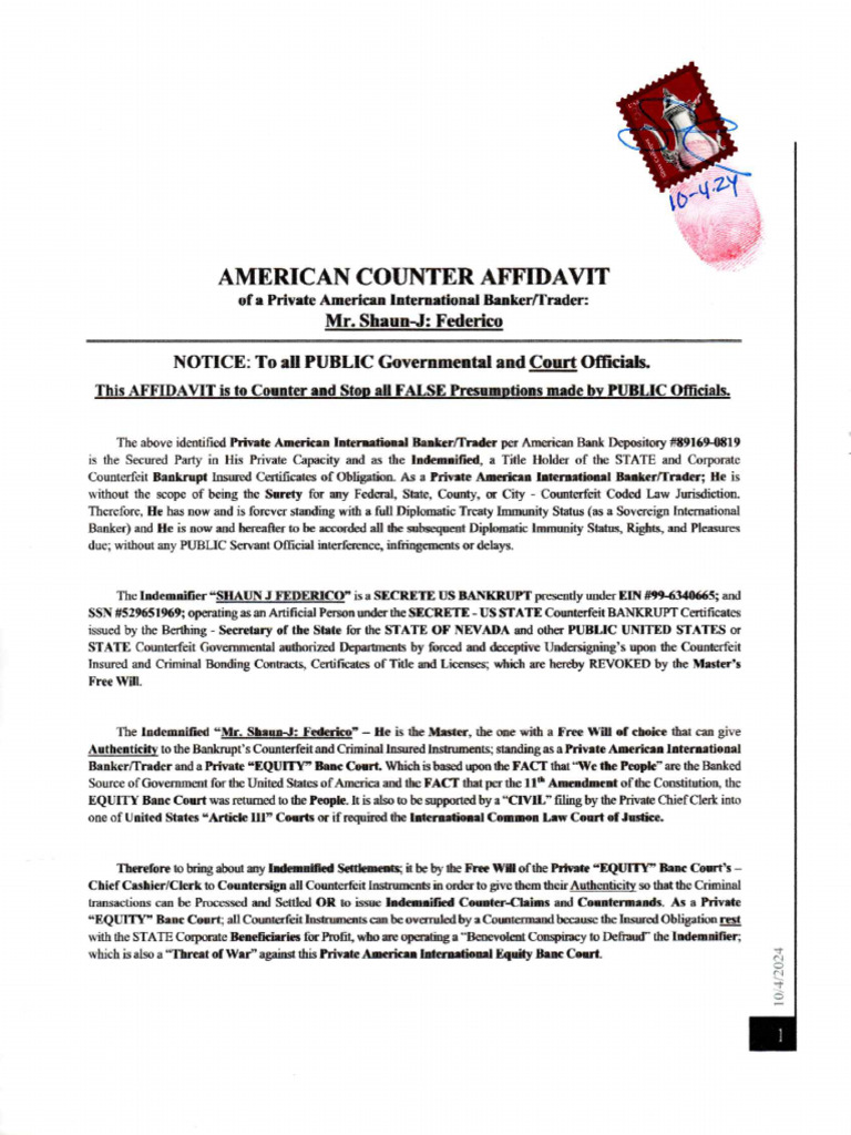 American Counter Affidavit Private American Banker Trader | PDF