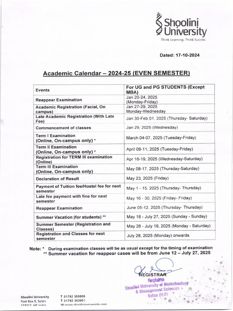 Shoolini University Academic Calendar 2024-25 | PDF | Academic Term ...