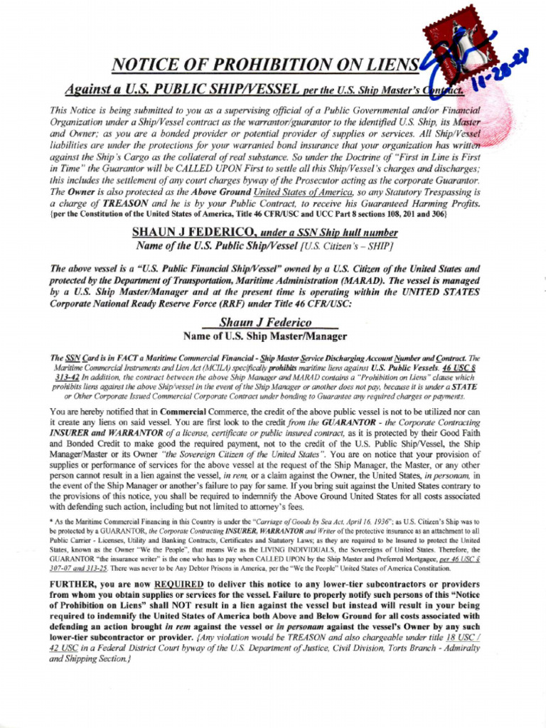 Notice of Prohibition On Liens | PDF