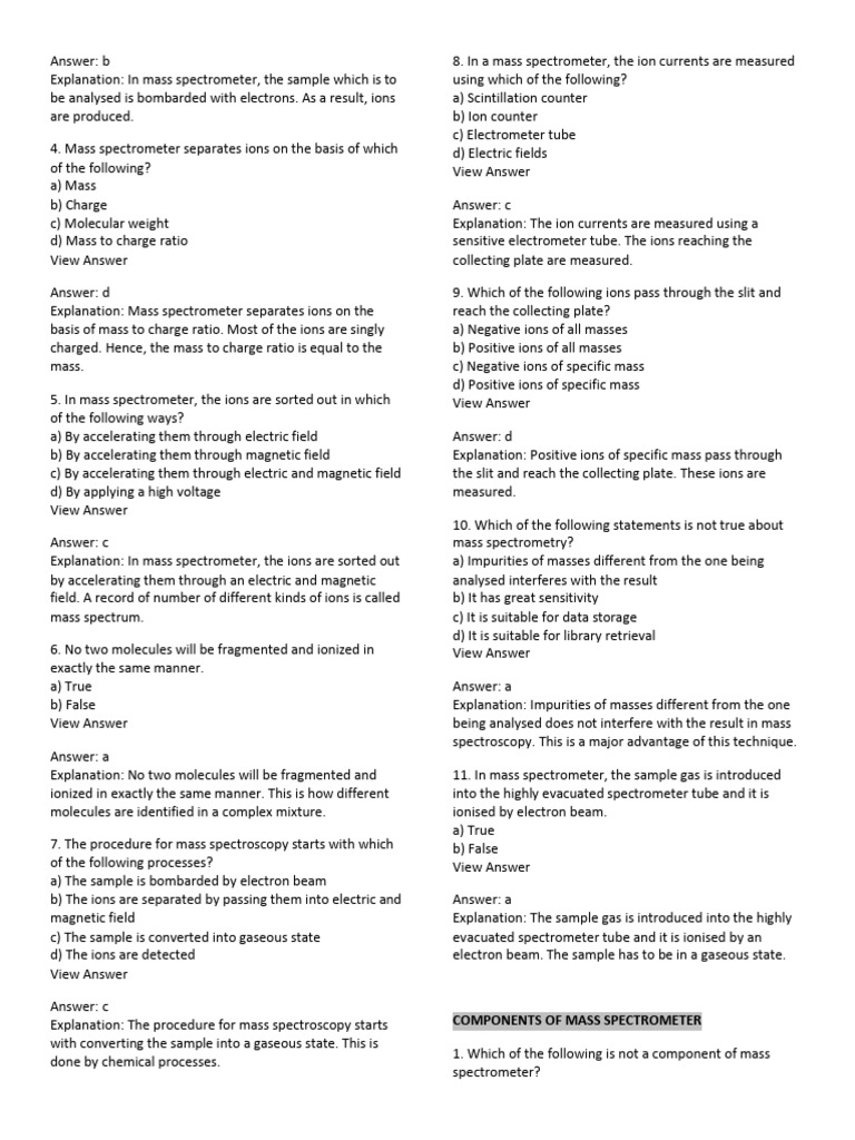 ChT-Reviewer-ANACHEM - Sanfoundry (91-110) | PDF | Time Of Flight Mass Spectrometry | Mass ...