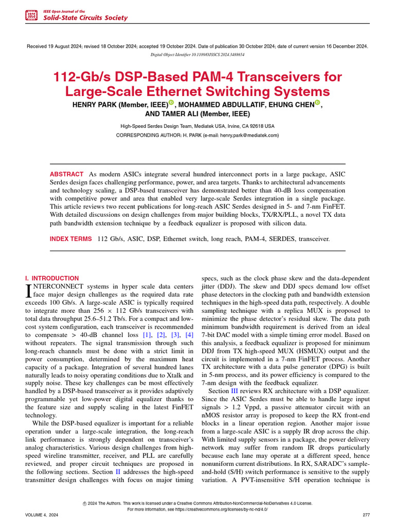 112-Gb S DSP-Based PAM-4 Transceivers For Large-Scale Ethernet Switching Systems | PDF | Analog ...