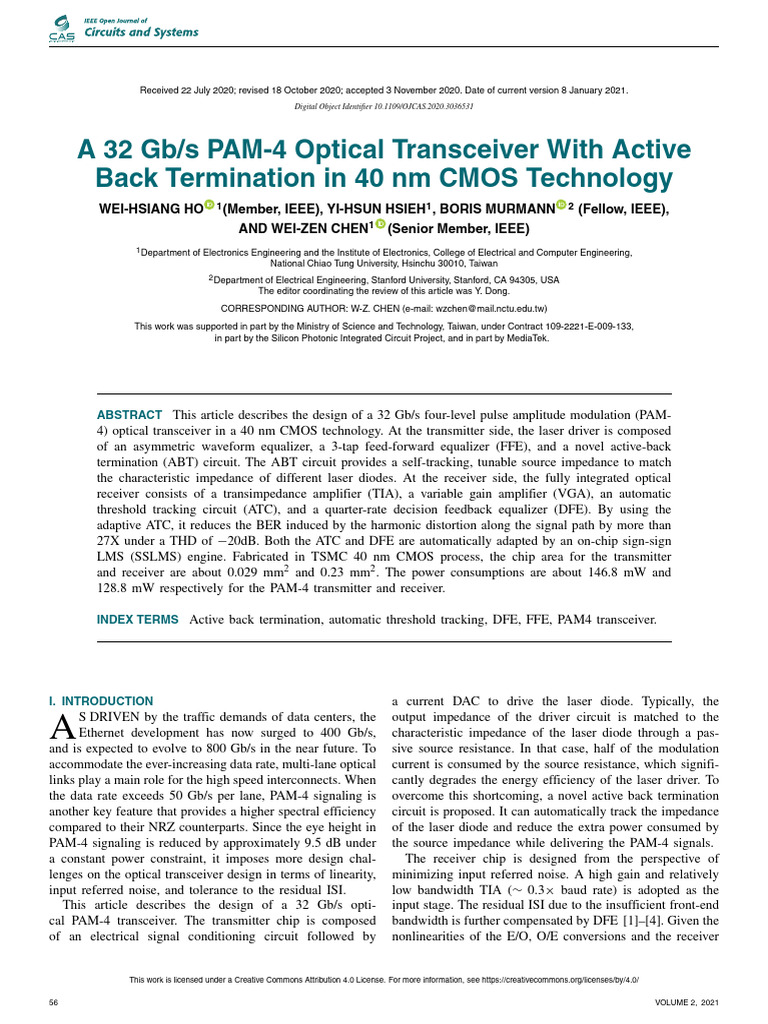 A 32 GB S PAM-4 Optical Transceiver With Active Back Termination in 40 ...