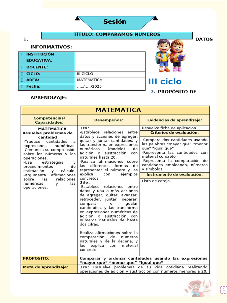 Sesion Mat Comparamos Numeros | PDF | Aprendizaje | Matemáticas