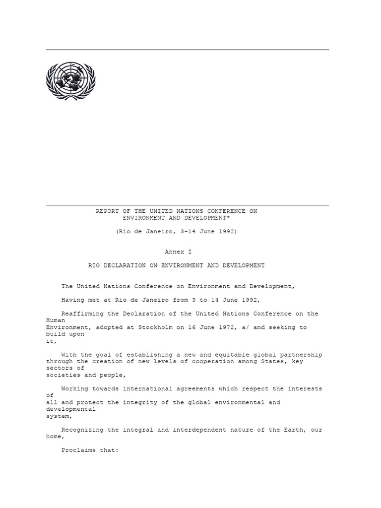 RIO Declaration 1992 | PDF | Sustainability | Sustainable Development