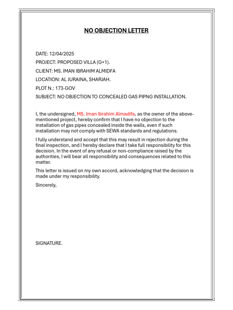 No Objection Letter | PDF
