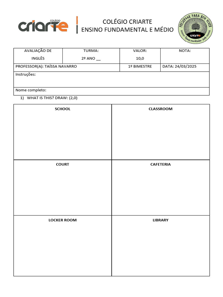 Prova 1o Bi - 2 Ano | PDF