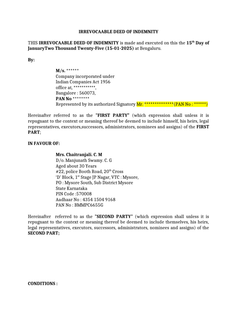 Indemnity Bond Format 1 | PDF | Indemnity | Law Of Obligations