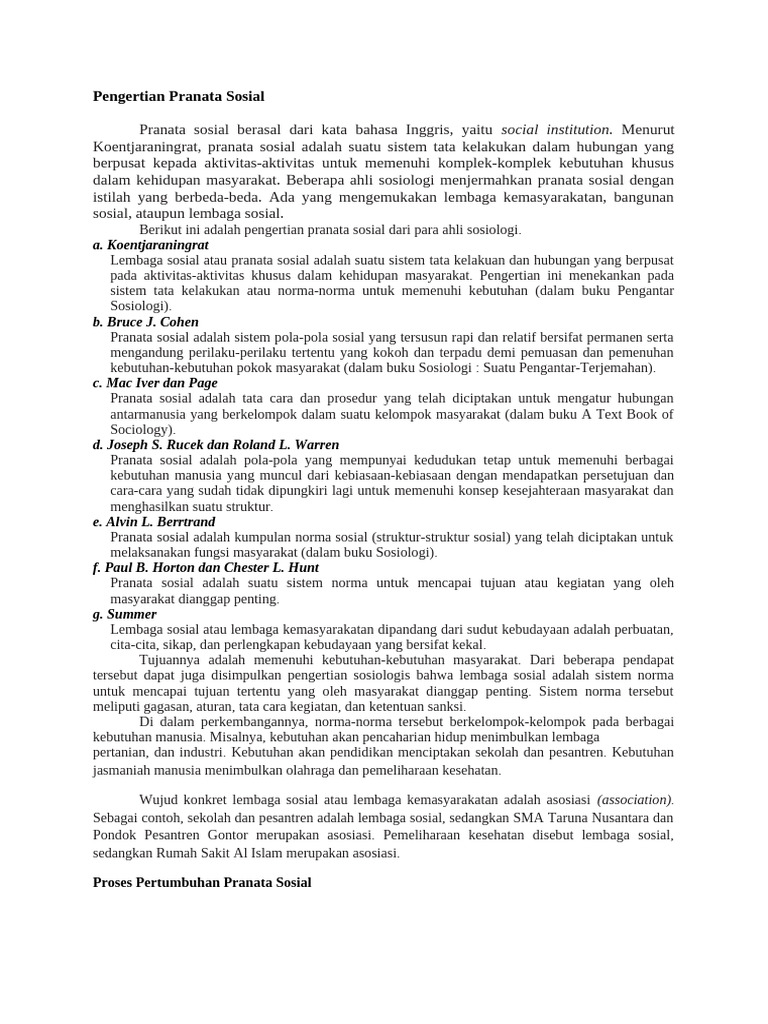 Pengertian dan Wujud Pranata Sosial | PDF