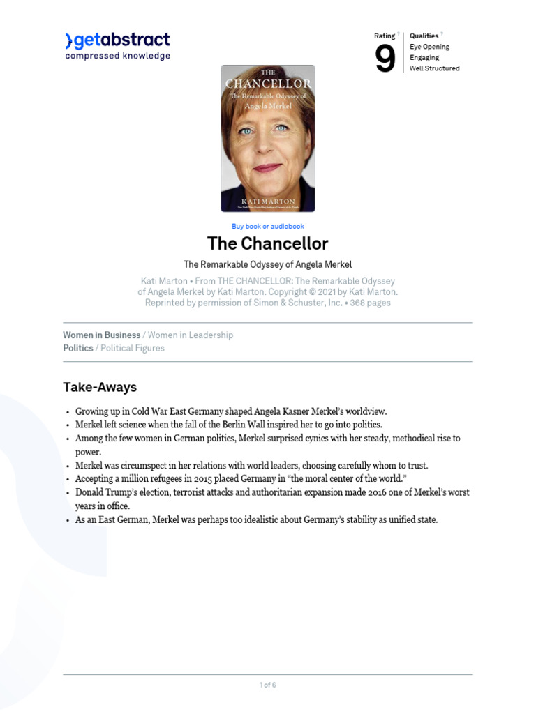 The Chancellor Marton en 43620 | PDF | Angela Merkel | East Germany