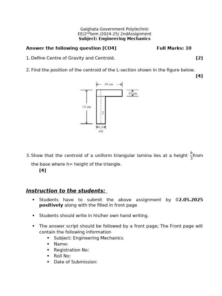 Assignment II Engg. Mechanics | PDF