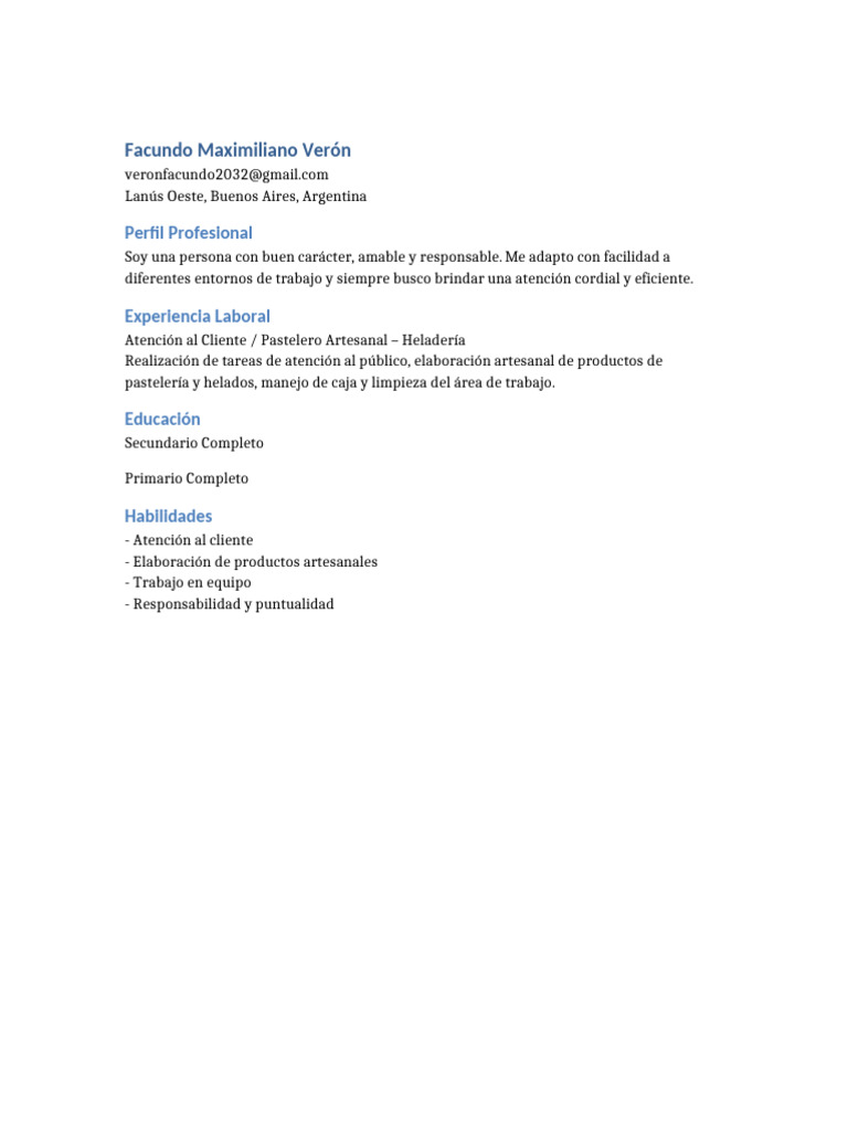 CV Facundo Verón | PDF