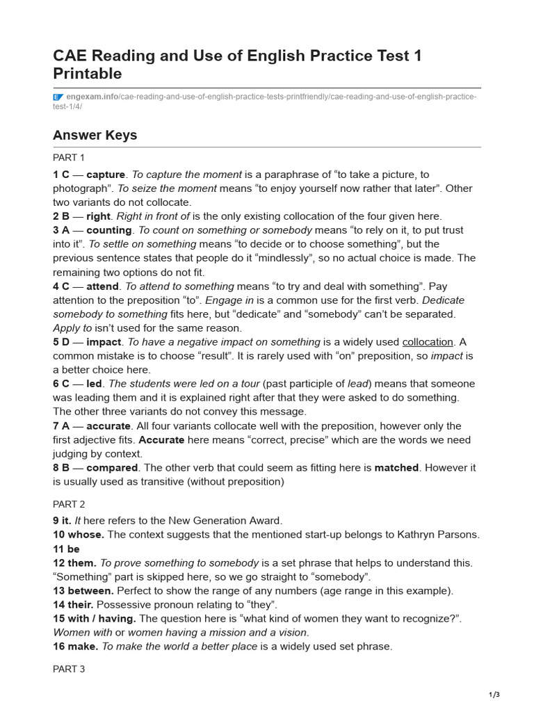 C1 Reading Comprension 5 Aswers | PDF | Noun | Adjective