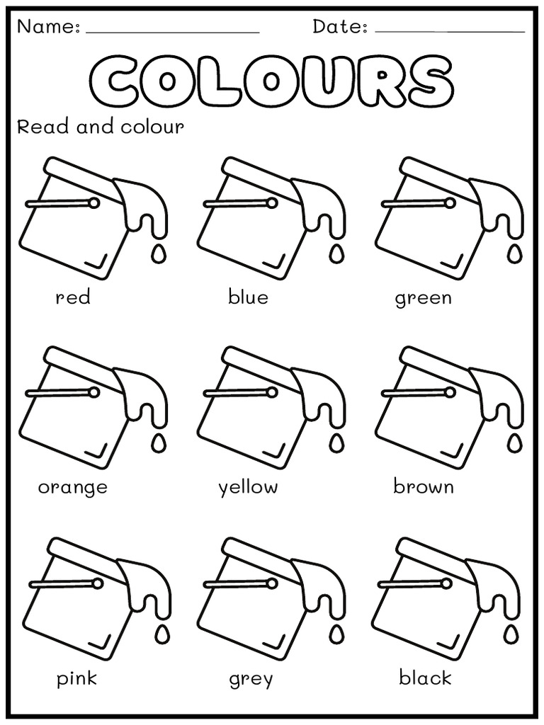 Black and White Simple Colours Worksheet | PDF