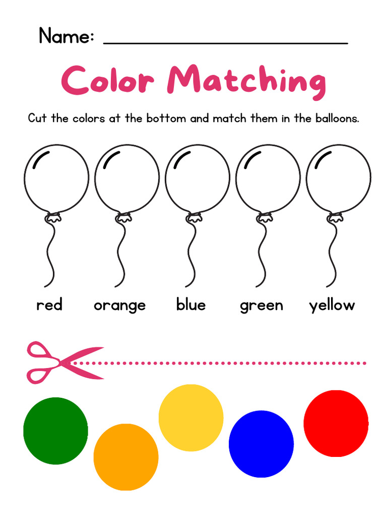 Colorful Simple Color Matching Practice Worksheet | PDF