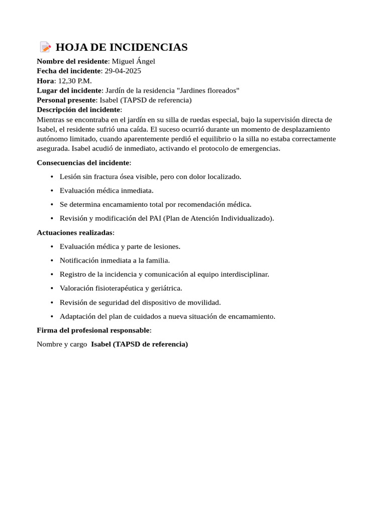 ? HOJA DE INCIDENCIAS | PDF | Medicina CLINICA | Enfermedades y trastornos