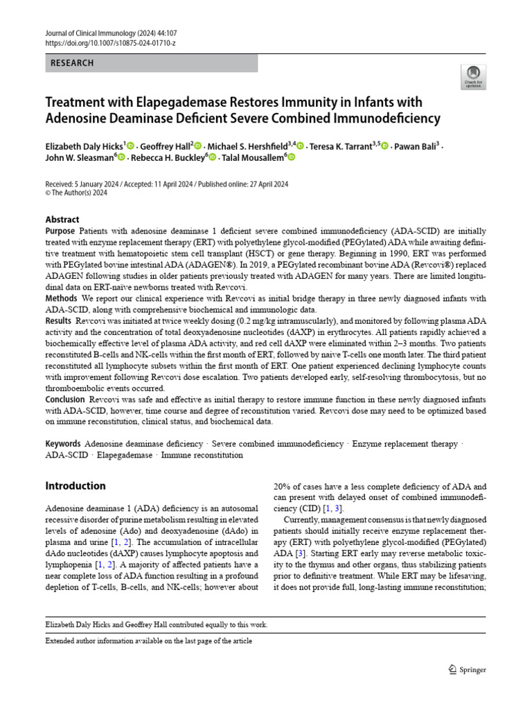 Çıkacak-1 Treatment With Elapegademase Restores Immunity in Infants ...