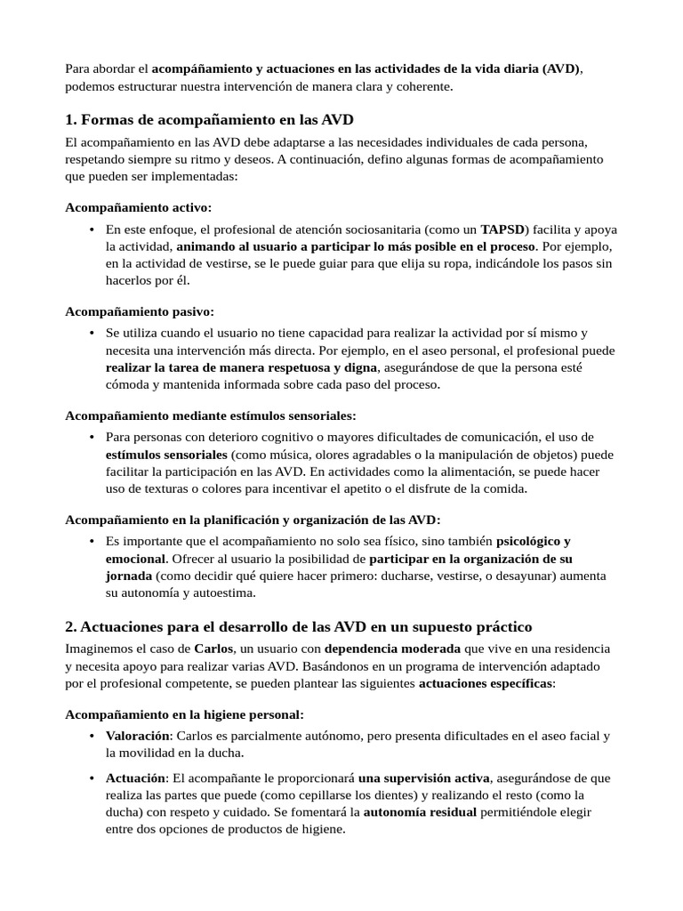 Acompañamiento en Las AVD | PDF | Higiene | Sicología
