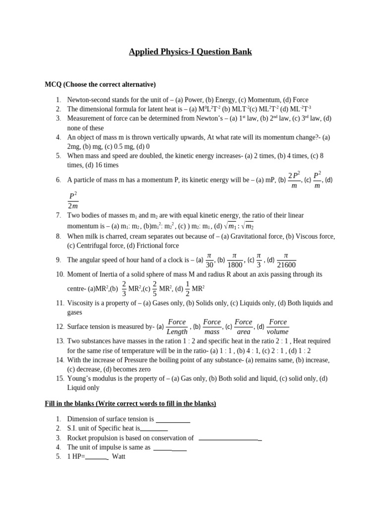 Applied Physics-I Question Bank | PDF | Force | Liquids