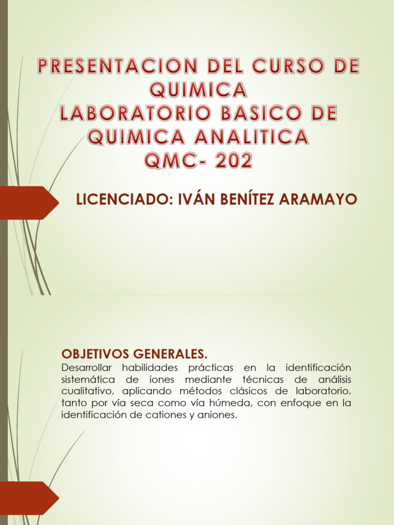 Presentación Qmc. 202 | PDF | Laboratorios | Química analítica