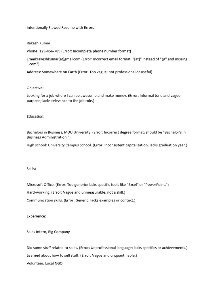 Flawed Resume: Common Errors Explained | PDF