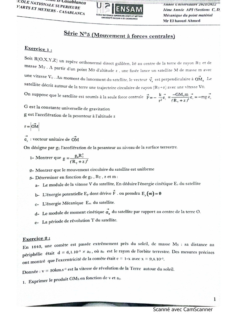 Exercices Forces Centrales Enonce | PDF
