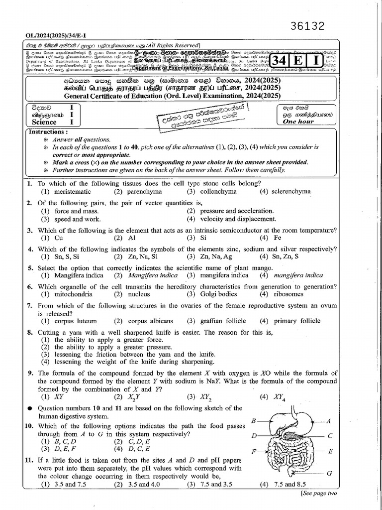OL Science Past Paper English Medium | PDF