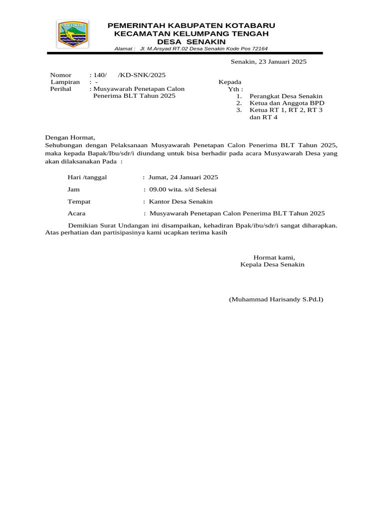 Undangan Penetapan Penerima BLT | PDF