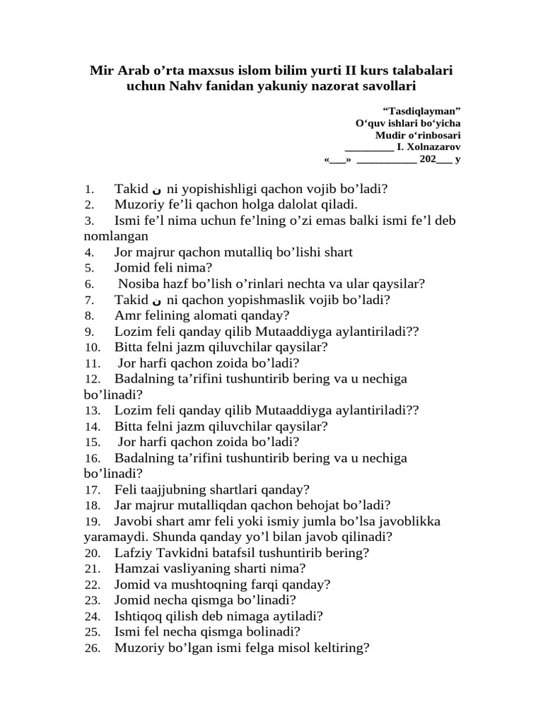 160 Ta Savol Nahv | PDF