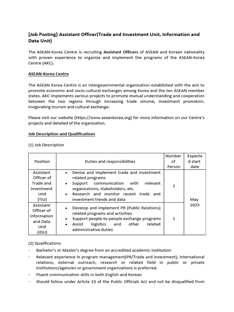 Job Posting - Assistant Officer | PDF | Economies | Business