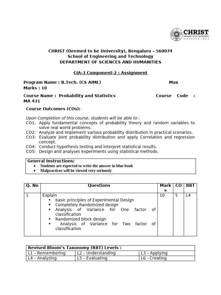 CIA - 3 - Component 2 - Assignment - MA431 - 2025 | PDF