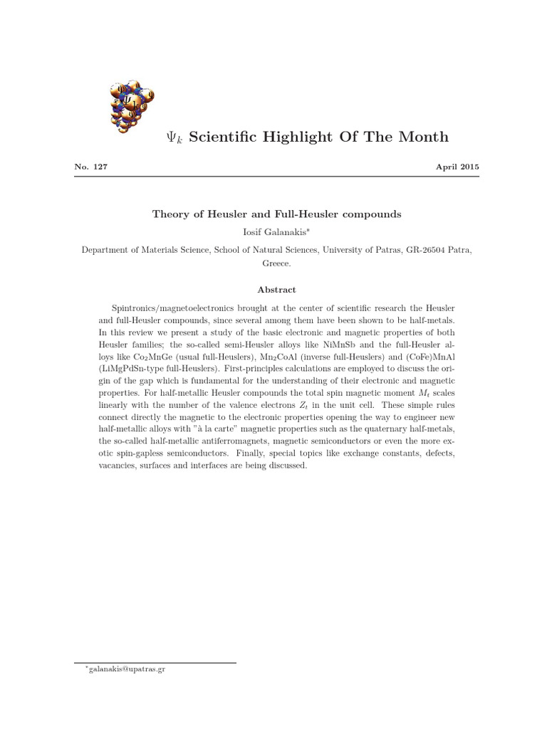 Theory of Heusler and Full-Heusler Compounds | PDF | Molecular Orbital ...