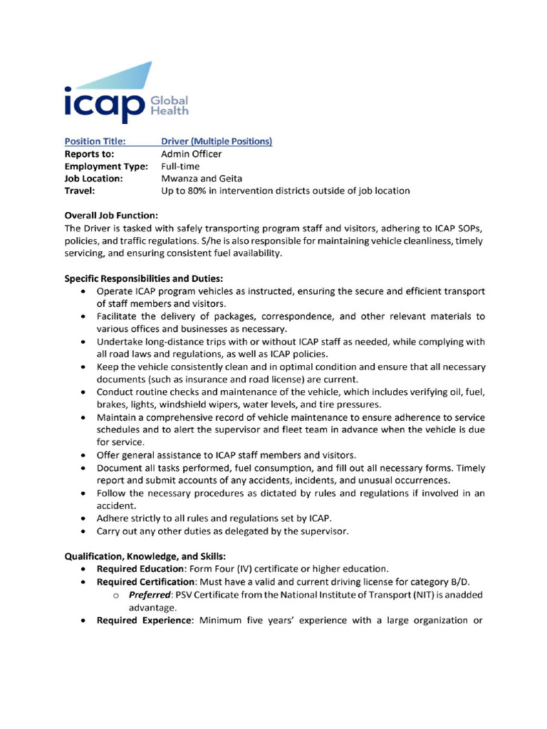 ICAP JD - Driver - 15 November 2024 | PDF