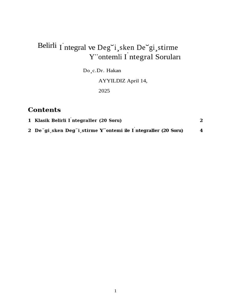 Belirli Integral Ve Degisken Degistirme Sorular | PDF