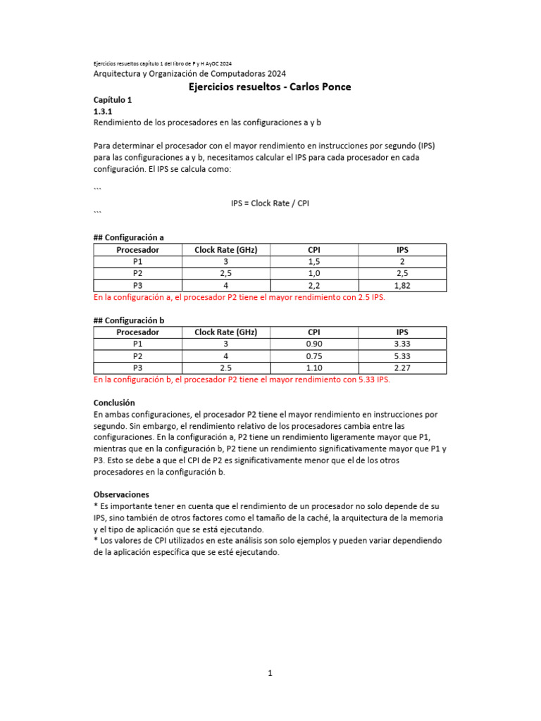 Ejercicios Resueltos Capítulo 1 PyH 4 Edición 2024 | PDF | Unidad Central de procesamiento ...